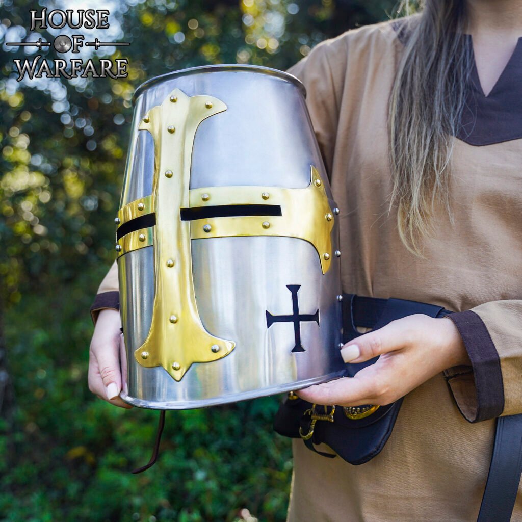 ⭐ Crusader Great Helm with Brass Cross 12th–13th Century Style ...